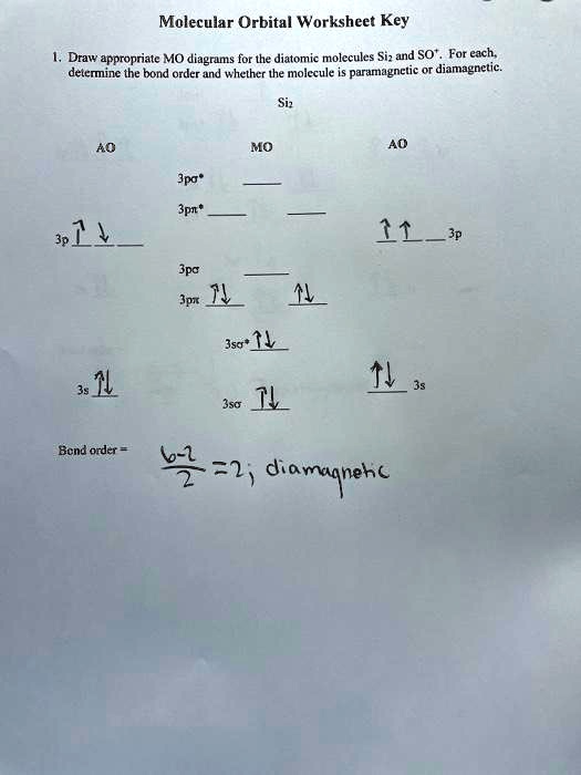 molecular orbital worksheet key draw appropriate mo diagrums for the ...