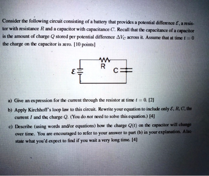 SOLVED: Consider the following circuit consisting of a battery that provides a potential ...