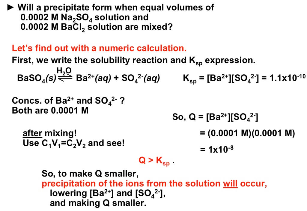 SOLVED: Will a precipitate form when equal volumes of 0.0002 M Na2SO4 solution and 0.0002 M ...