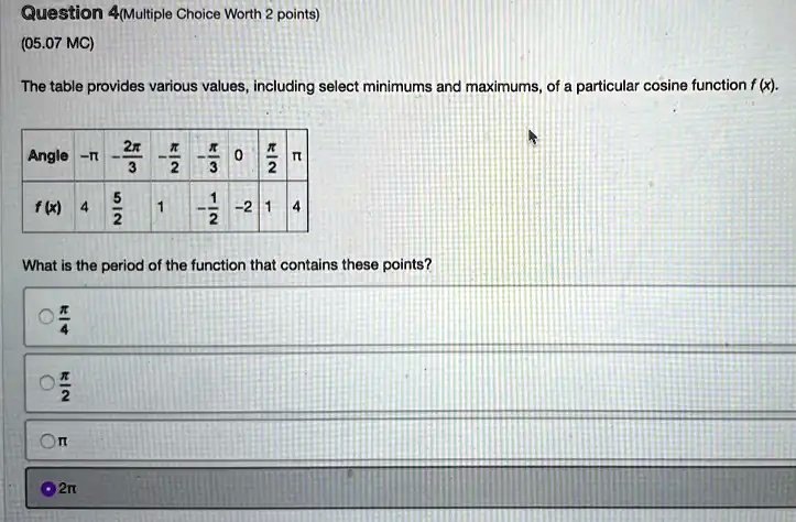 question amultiple choice worth 2 points 0507 mc the table provides ...