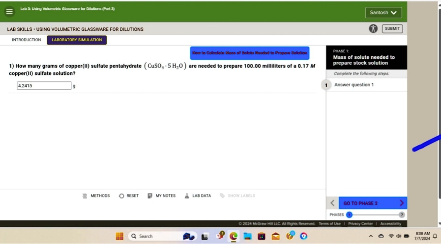 Lab 3: Using Volumetric Glassware for Dilutions (Part 3) LAB SKILLS • USING VOLUMETRIC GLASSWARE ...