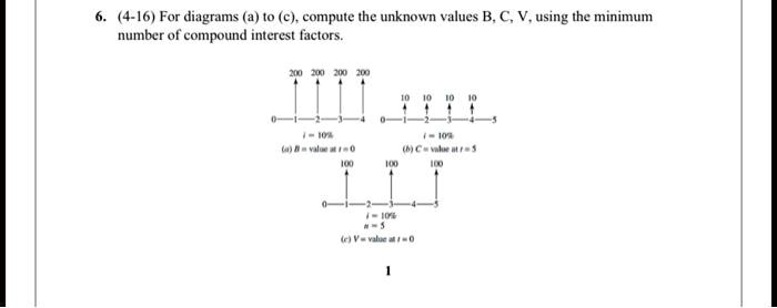 6. (4-16) For diagrams (a) to (c), compute the unknown values B, C, V, using the minimum number ...