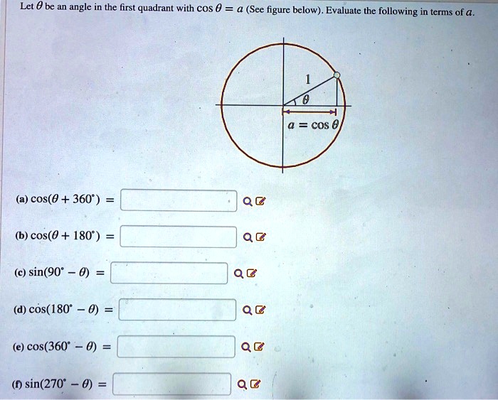 SOLVED: Let 0 be an angle in the first quadrant with COS 0 = a (See ...