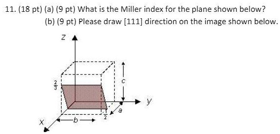 11 18 pt a pt what is the miller index for the plane shown below b 9 pt ...