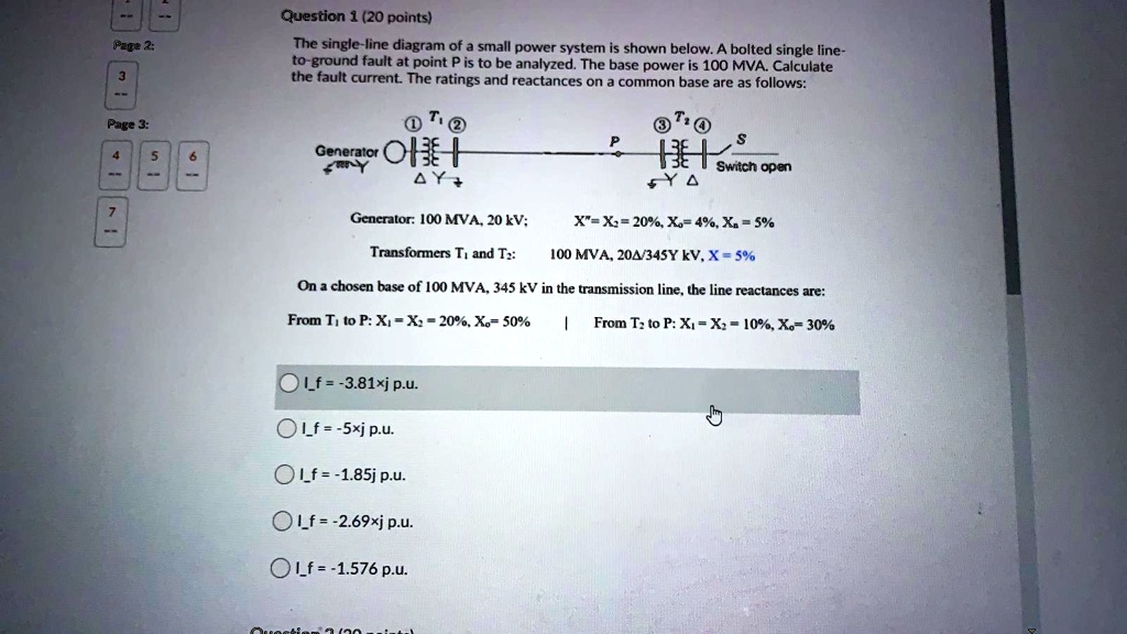 Page 2: 3 Question 1 (20 points) The single-line diagram of a small power system is shown below ...