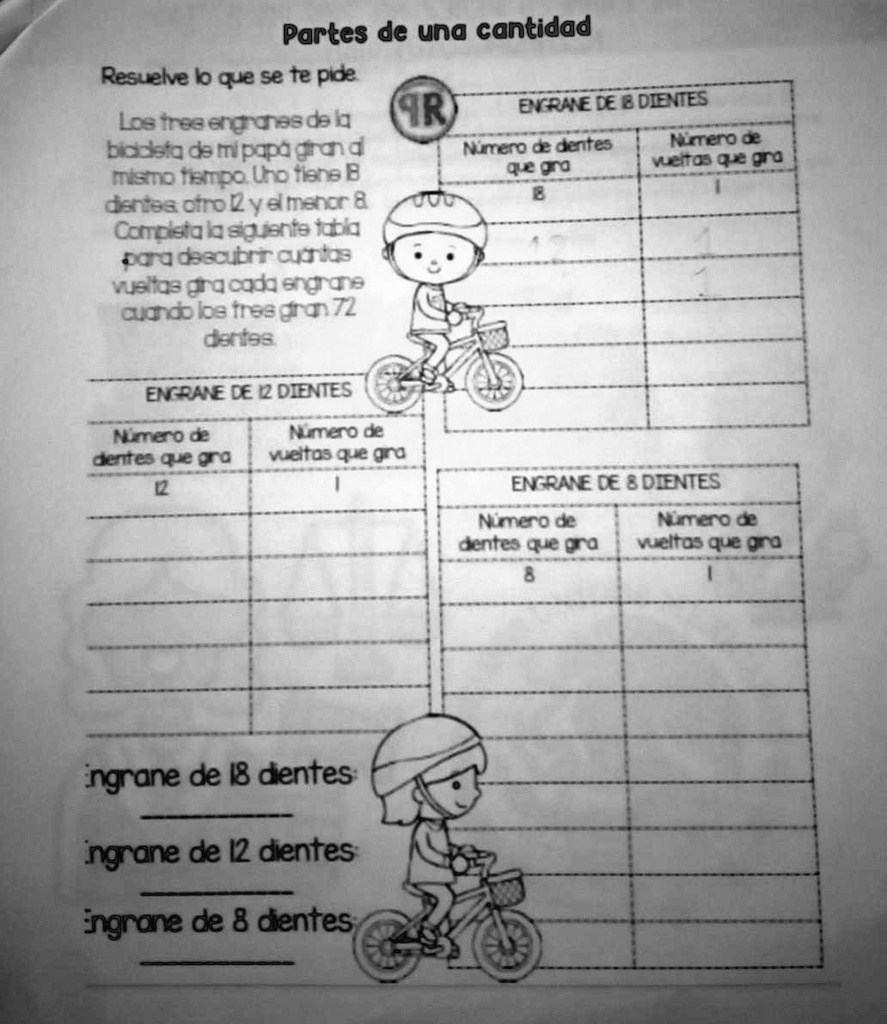 los tres engranajes de la bicicleta de mi papá giran al mismo tiempo ...