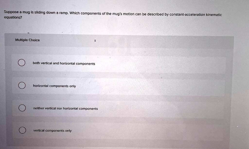Suppose a mug is sliding down a ramp. Which components of the mug's ...