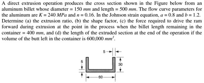 SOLVED: Need a, b, c, and d. Thanks! A direct extrusion operation ...