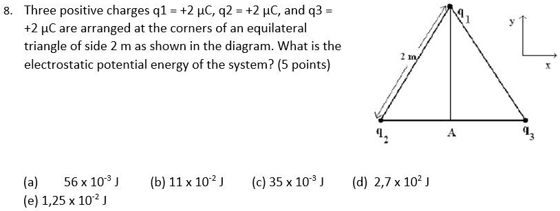 three positive charges q1 2 uc92 2 uc and q3 2 pc are arranged at the ...