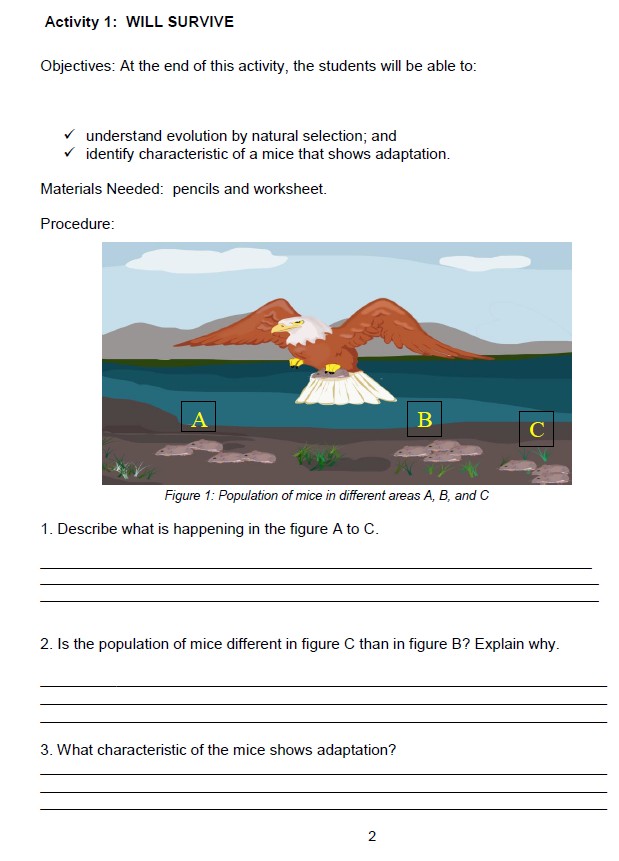 Activity 1: WILL SURVIVE Objectives: At the end of this activity, the ...