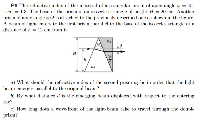 p6 the refractive index of the material of a triangular prism of apex angle 458 is n1 13 the ...