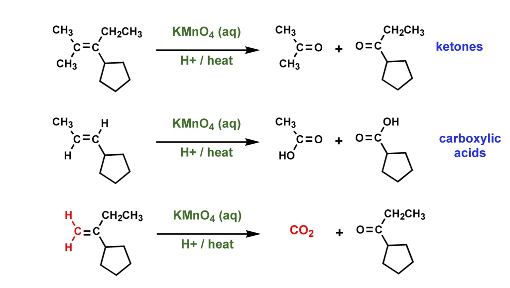 SOLVED: CH3 CH2CH3 C= CH3 KMnO4 (aq) CH3CH2CH3 C=O ketones CH3 C=O CH3 ...