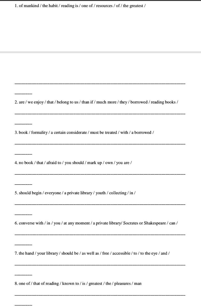 SOLVED: 'rearrange the following sentences' SOLVED: 'rearrange the following sentences'