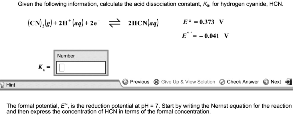SOLVED: Given the following information, calculate the acid dissociation constant, Ka, for ...