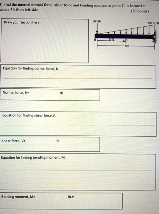 SOLVED: Find the internal normal force,shear force and bending moment ...