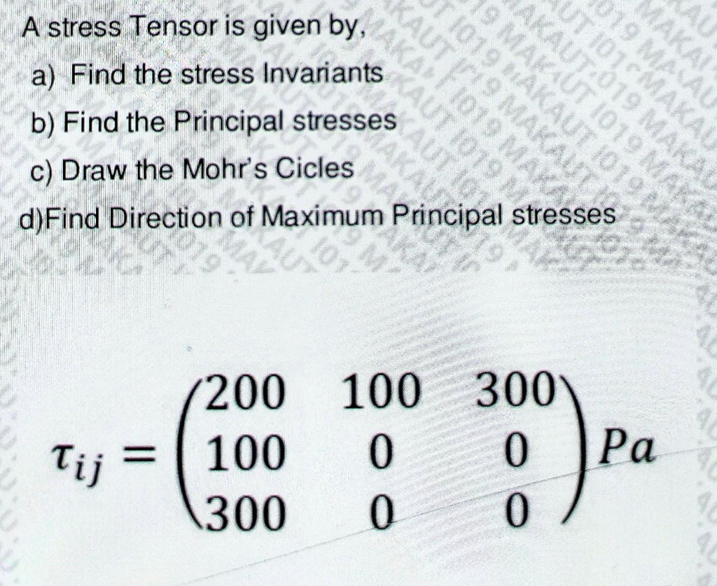 SOLVED: A stress tensor is given by: a) Find the stress invariants b ...