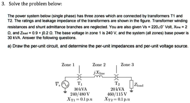 3. Solve the problem below: The power system below (single phase) has three zones which are ...