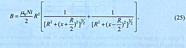 B = (μ0 Ni)/(2) R^2 [ (1)/([R^2 + (x + (R)/(2))^2]^3/2) + (1)/([R^2 ...