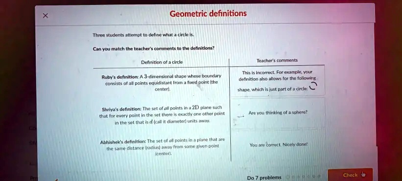geometric definitions three students altompt da reetat crcle can you match thc tcachcr comnenb ...