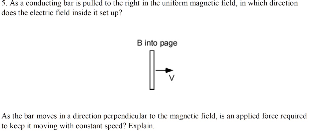 SOLVED: 5. As a conducting bar IS pulled to the right in the uniform magnetic field, in which ...