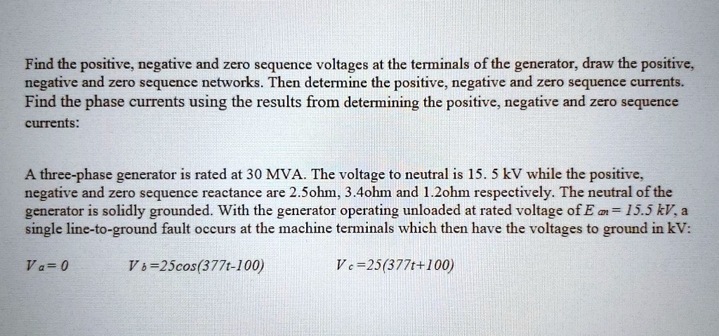 SOLVED: Find the positive, negative, and zero sequence voltages at the terminals of the ...