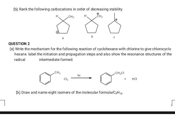 SOLVED: (b) Rank the following carbocations in order of decreasing ...