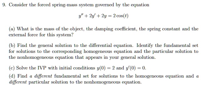 SOLVED: Consider the forced spring-mass system governed by the equation ...