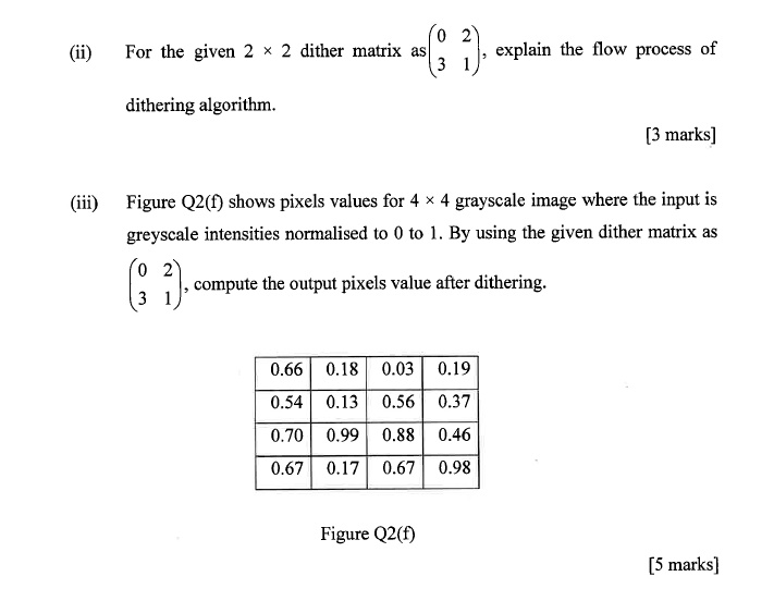 Solved For The Given 2 X 2 Dither Matrix Explain The Flow Process Of The Dithering Algorithm