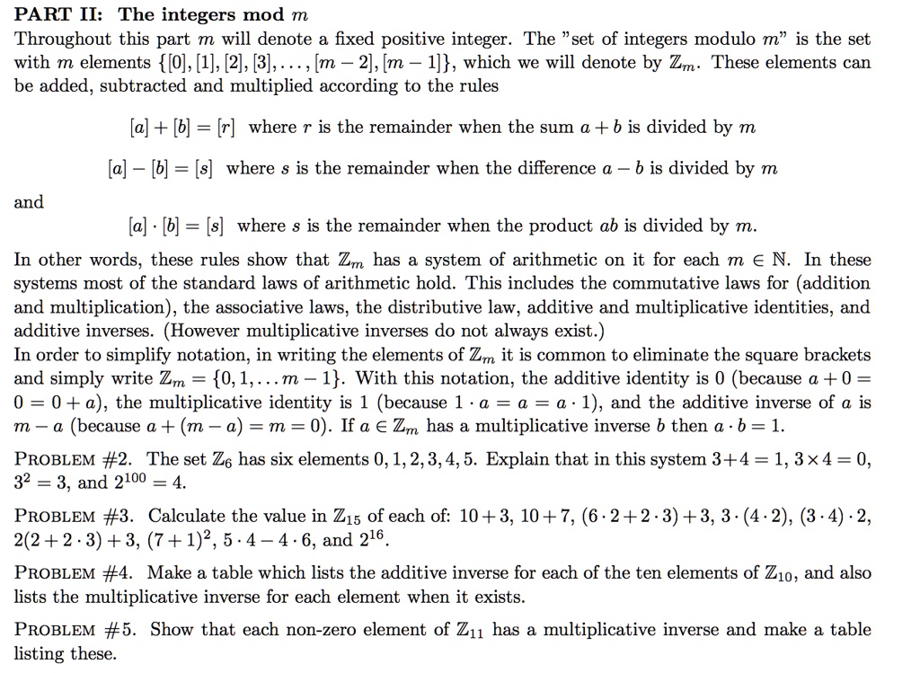 part ii the integers mod m throughout this part m will denote a fixed positive integer the set ...