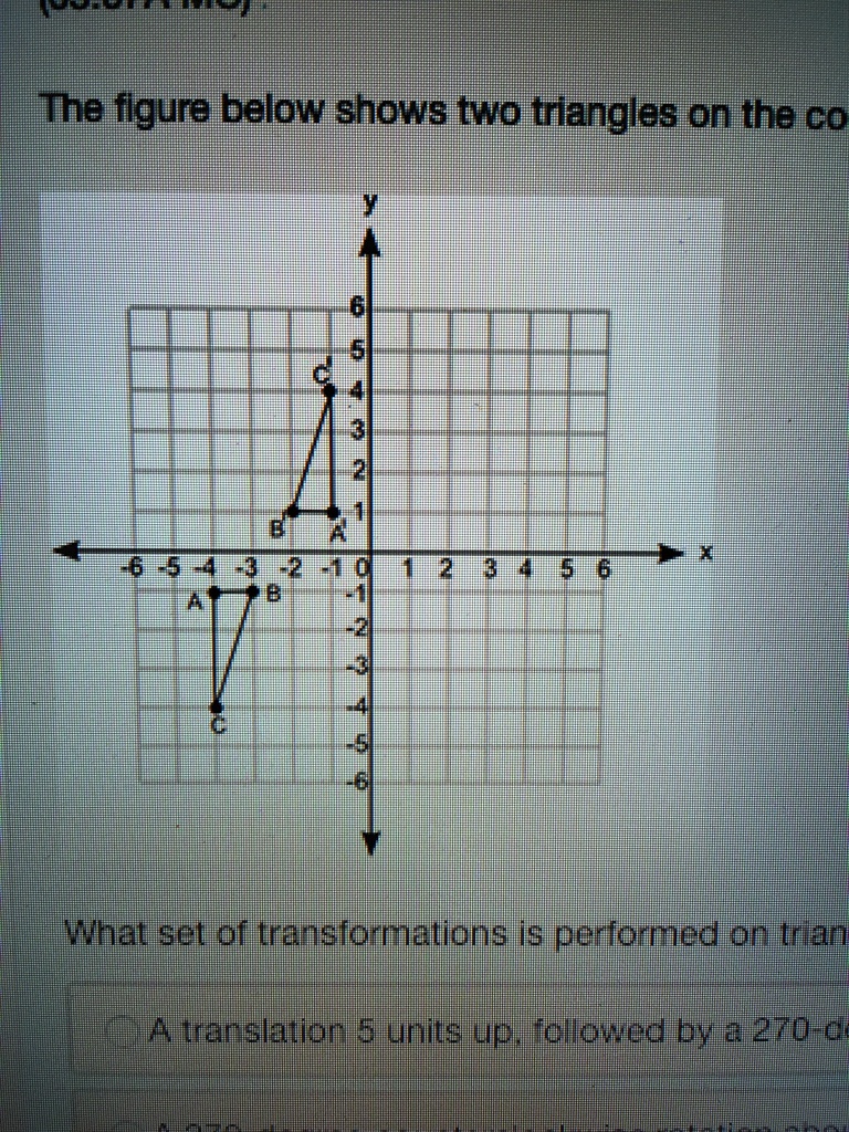 SOLVED: The figure below shows two triangles on the coordinate grid: (pic attached) Which set of ...