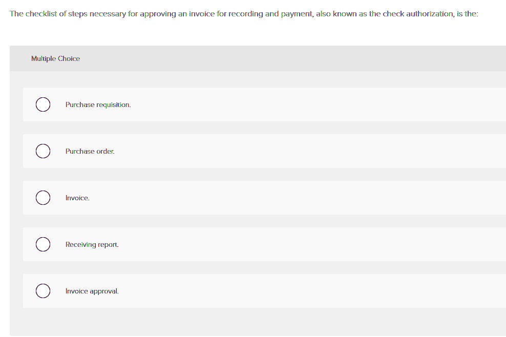 The checklist of steps necessary for approving an invoice for recording ...