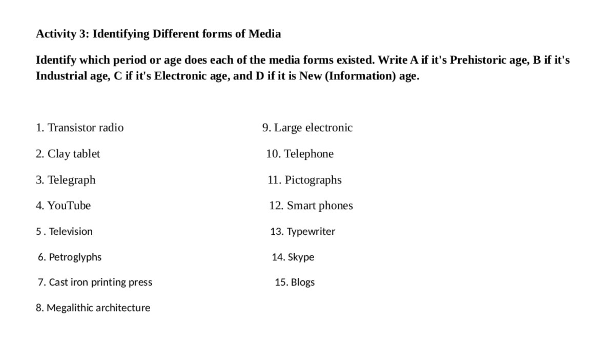 Activity 3: Identifying Different forms of Media Identify...