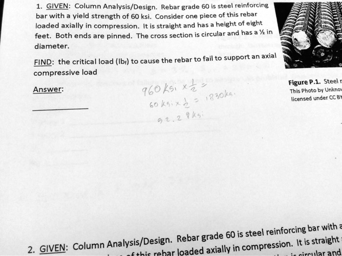 SOLVED: GIVEN: Column Analysis/Design. Rebar grade 60 is a steel ...