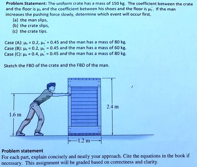 Problem Statement: The uniform crate has a mass of 150 kg. The ...