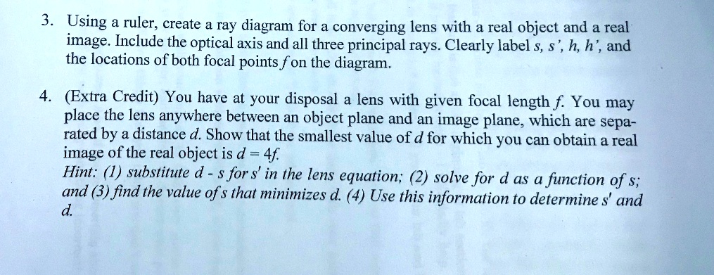 using ruler create ray diagram for a converging lens with a real object and a real image include ...