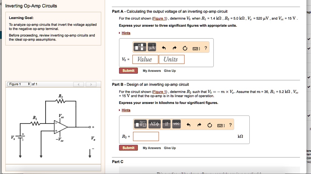 SOLVED: How do you do a and b? Inverting Op-Amp Circuits Part A - Calculating the output voltage ...