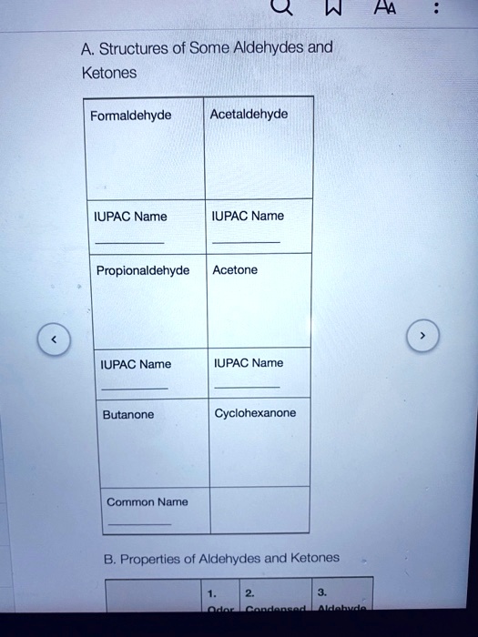 SOLVED: W` PA A. Structures of Some Aldehydes and Ketones Acetaldehyde ...