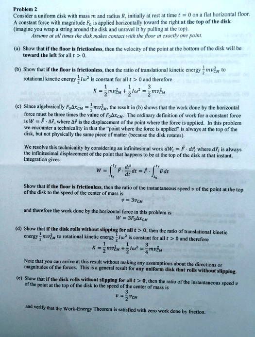 problem2 consider a uniform disk with mass m and radius r initially at rest at time t 0 on a ...