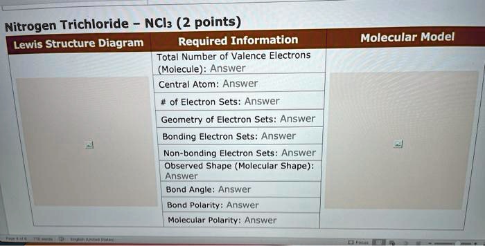 Solved Nitrogen Trichloride Nclz 2 Points Lewis Structure Diagram 1215