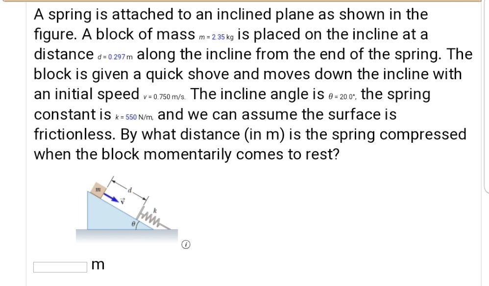 a spring is attached to an inclined plane as shown in the figure a ...