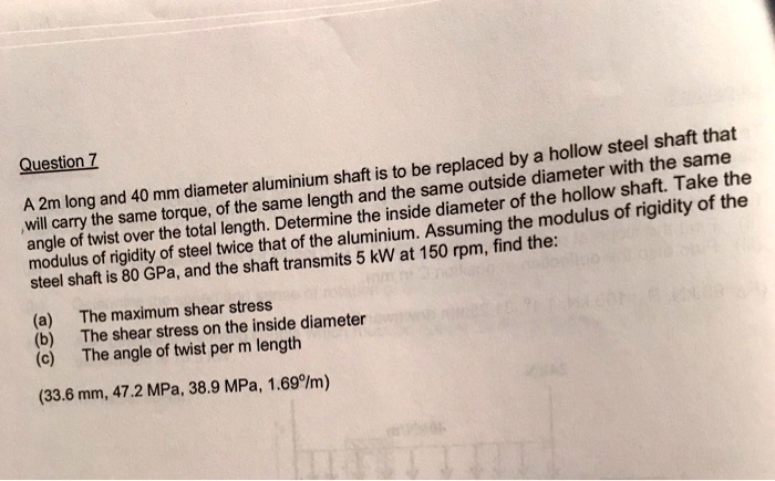 SOLVED: Question 7: Modulus of Rigidity of Steel Twice that of Aluminum ...