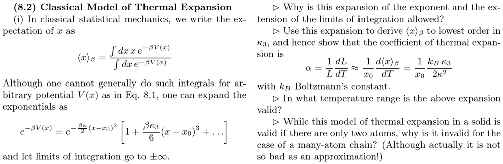 (8.2) Classical Model of Thermal Expansion (i) In classical statistical ...
