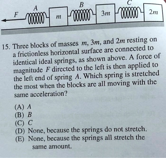 a 2m 3m m of masses m 3m and 2m resting on 15 three blocks frictionless horizontal surface are ...