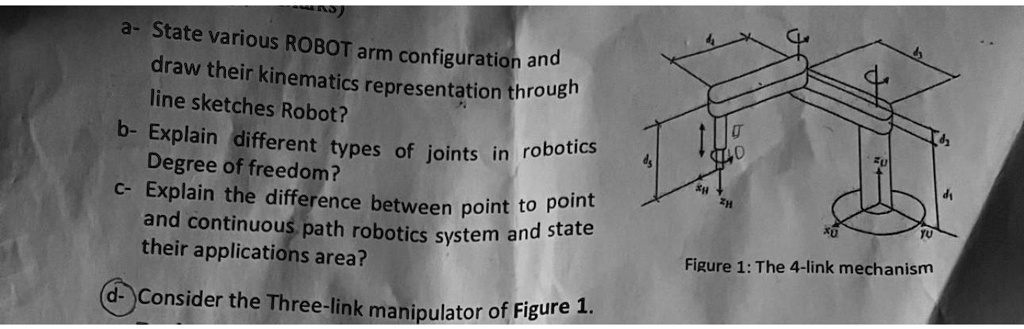 SOLVED: a- State various ROBOT arm configuration and draw their kinematics representation ...