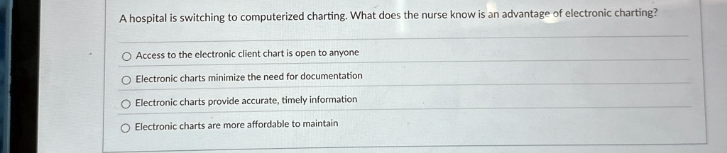 a hospital is switching to computerized charting what does the nurse ...