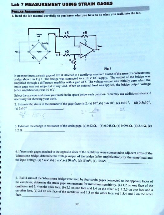 lab 7 measurement using strain gages prelab assighment r5 fig1 bridge shown in fig1 the bridge ...