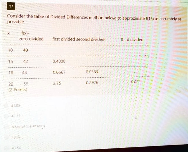 consider the table of divided differences method below to approximate ...