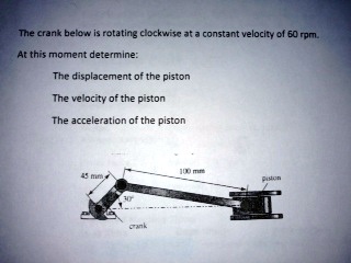 SOLVED: The crank below is rotating clockwise at a constant velocity of ...