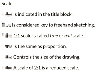 Scale: Is indicated in the title block. Is considered key to freehand ...