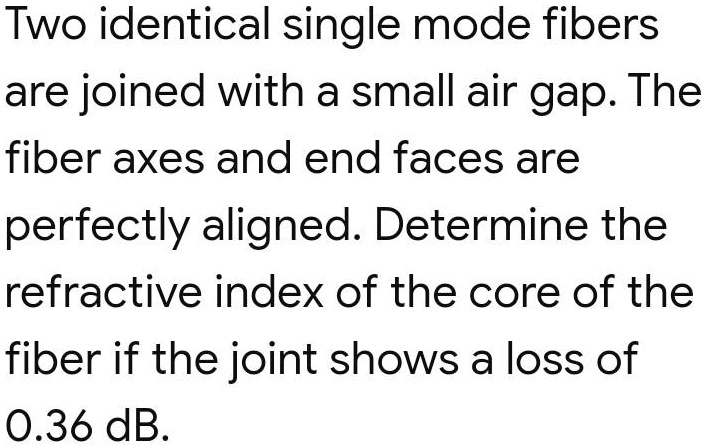 SOLVED: Two identical single mode fibers are joined with a small air gap. The fiber axes and end ...